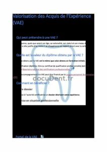 Valorisation des Acquis de l’Expérience (VAE) – docuDent.fr